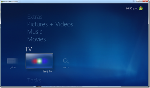 Configurando el TV en Windows Media Center